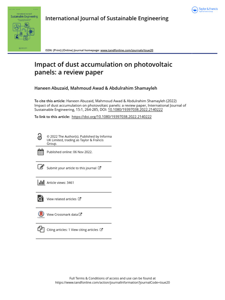 Impact Of Dust Accumulation On Photovoltaic Panels A Review Paper Pdf Photovoltaics Solar