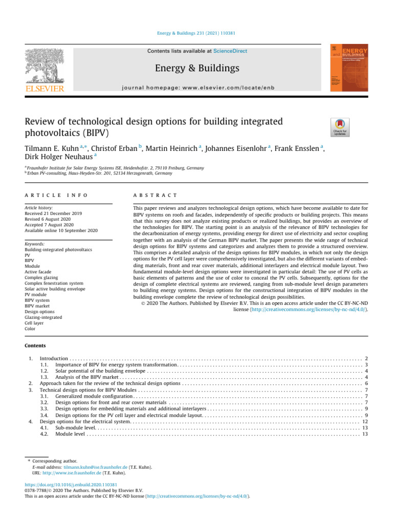 Review of Technological Design Options For Building Integ 2021 Energy ...
