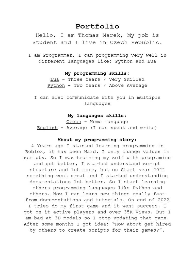 Tomáš Marek Portfolio | PDF | Internet Bot | Software Development