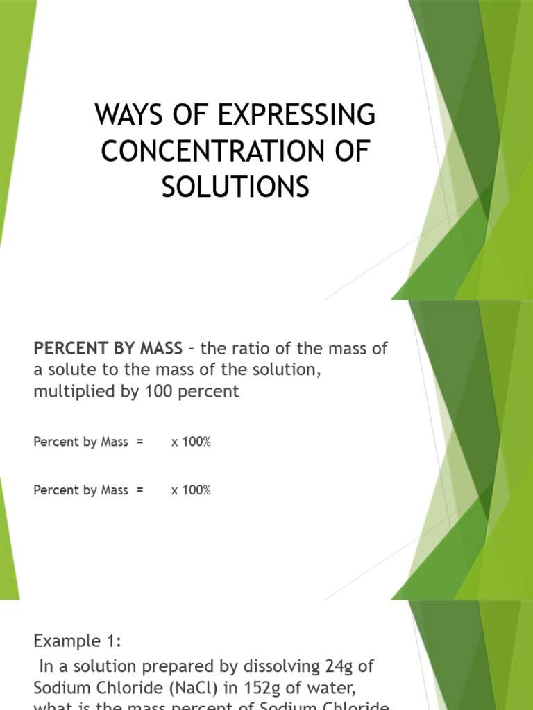 Ways of Expressing Concentration of Solutions | PDF | Parts Per ...