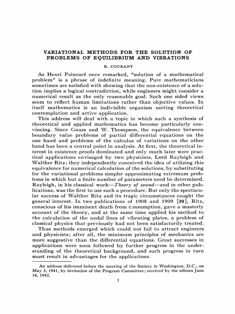 1943 Courant Variational Methods For The Solution of Problems of ...