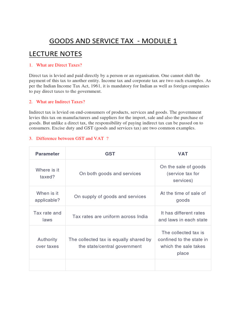 Goods and Service Tax Notes | Download Free PDF | Taxes | Value Added Tax