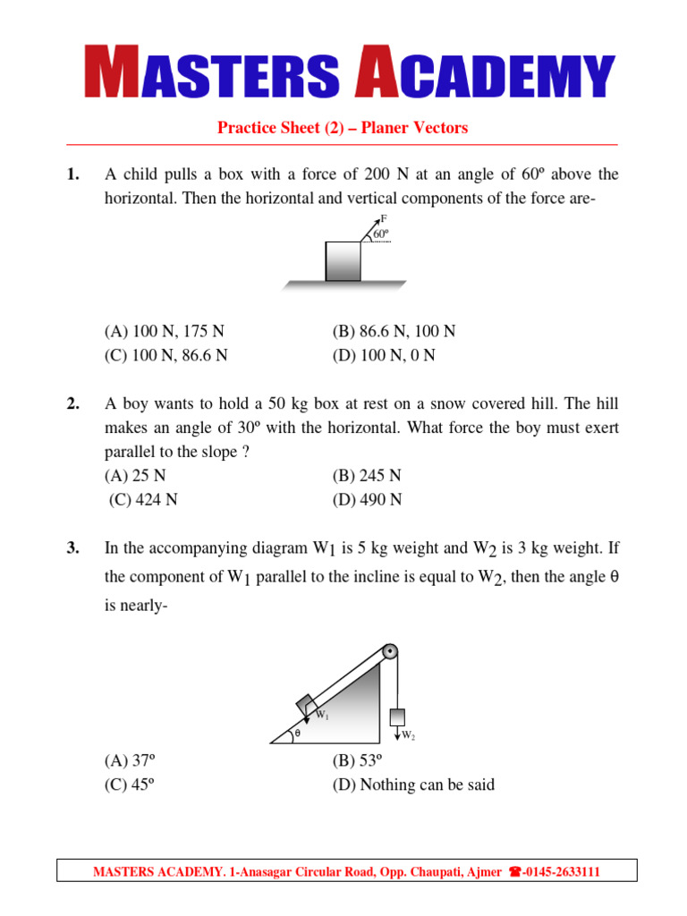 VECTORS Practice Sheet-2 | PDF | Force | Angle