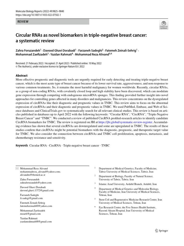 Circular RNAs As Novel Biomarkers in Triple-Negative Breast Cancer - A Systematic Review INGLES ...