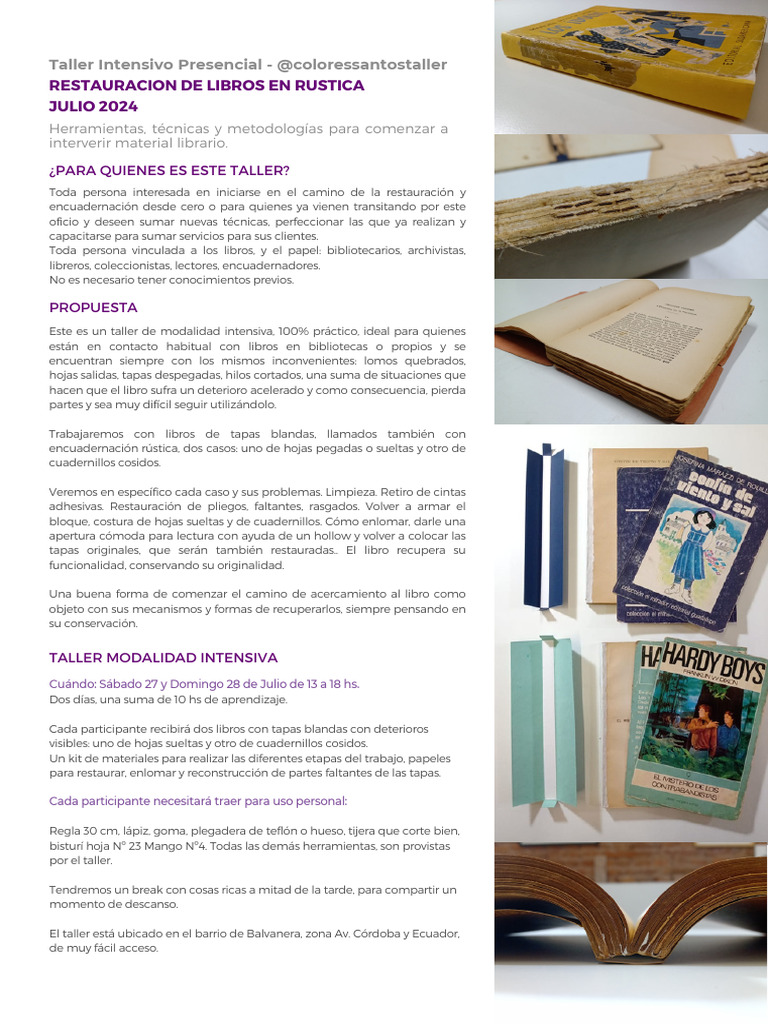 Taller Intensivo Restauración de Libros en Rústica - Julio 2024 | PDF ...