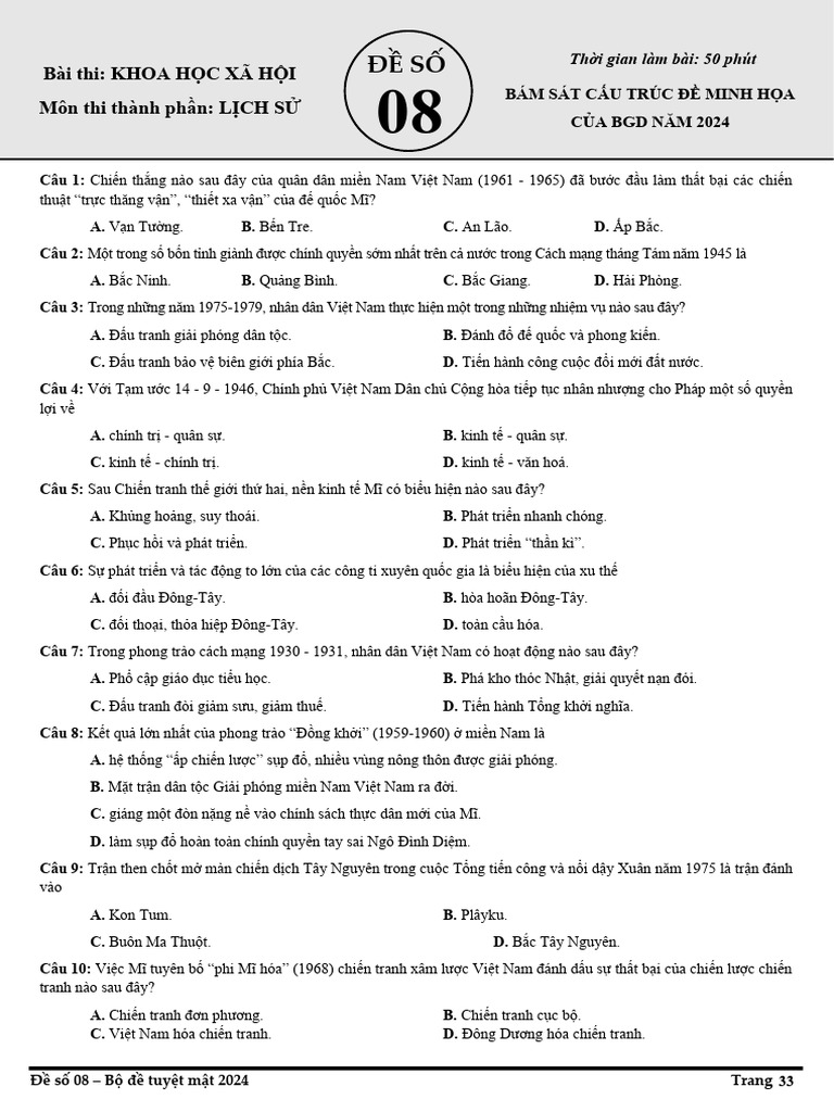 de So 08 Mon Lich Su | PDF