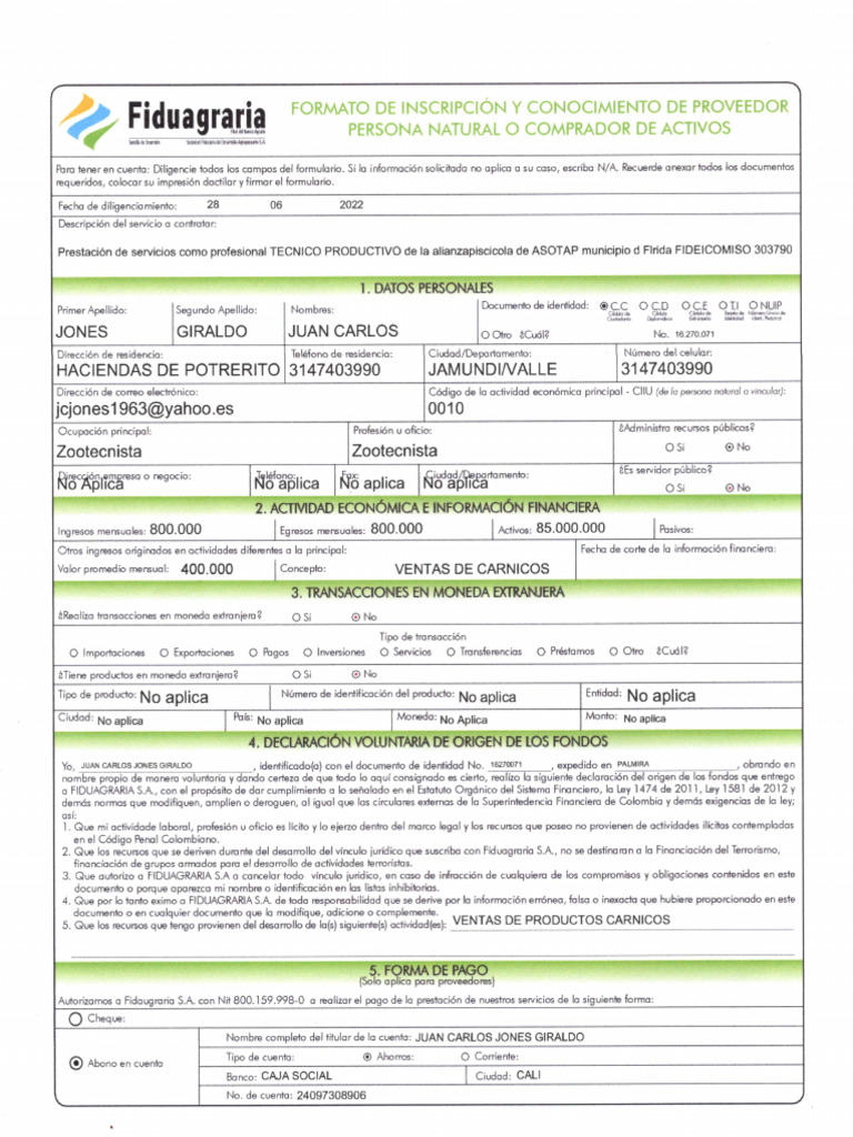 Anexo 1- Formato Sarlaft Persona Natural Juan Carlos Jones | PDF Anexo 1- Formato Sarlaft Persona Natural Juan Carlos Jones | PDF