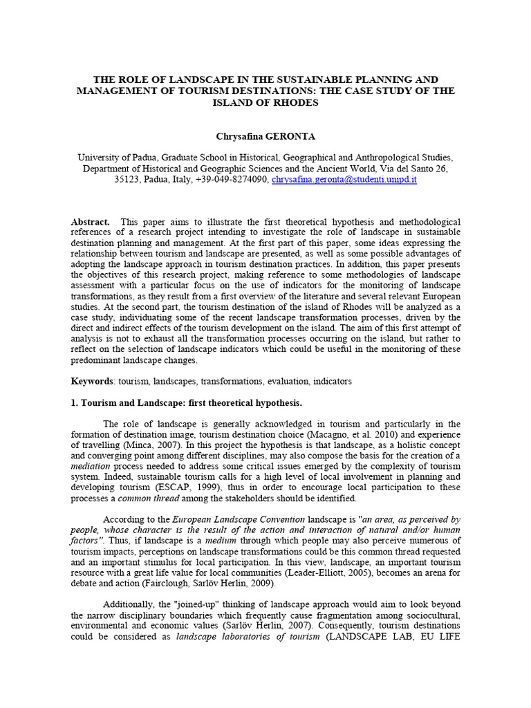 The Role of Landscape in the Sustainable Planning and Management of ...
