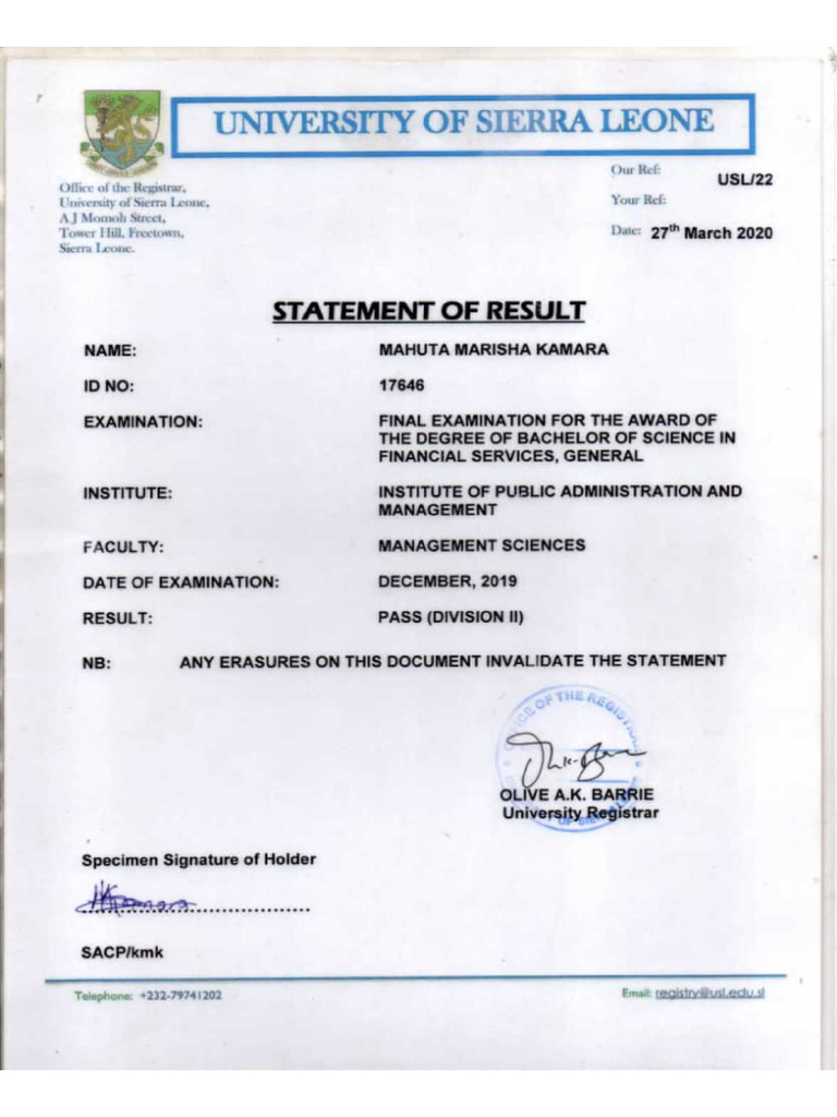 Mahuta Statement of Result | PDF