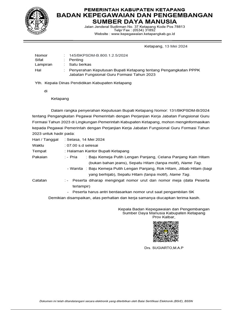 Surat Penyerahan Sk Pppk Guru Formasi 2023 Pdf