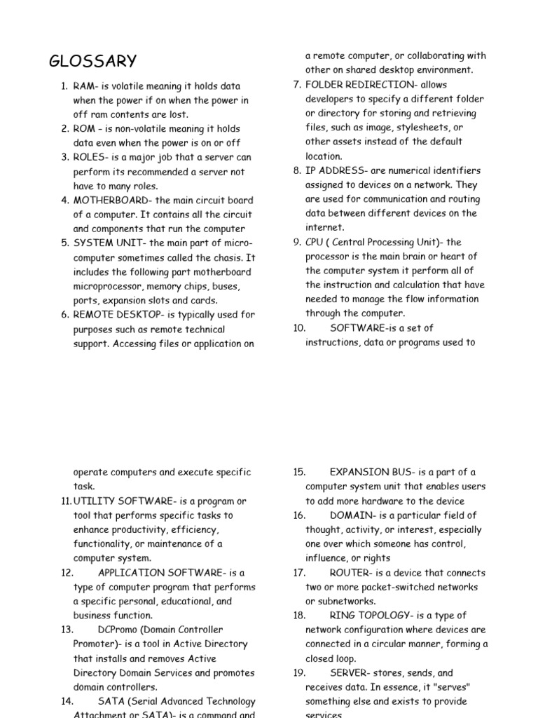 Glossary | PDF | Computer Network | Central Processing Unit
