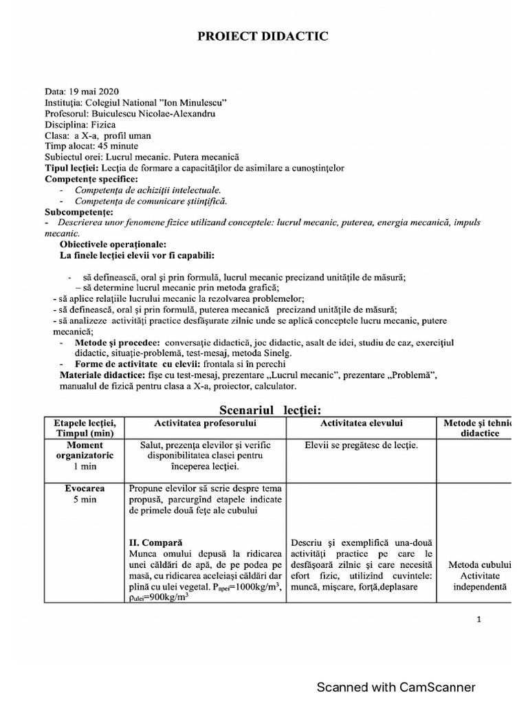 Proiect Didactic | PDF