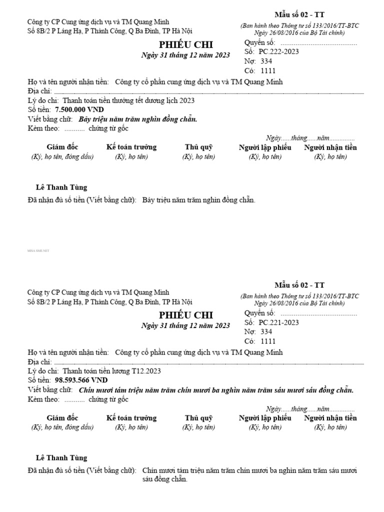 PHIEU CHI 2023 2023 | PDF