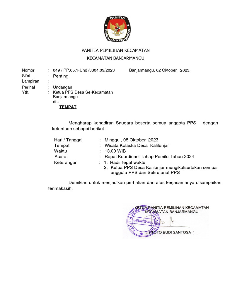 Surat Undangan Rakor Pps 1 | PDF