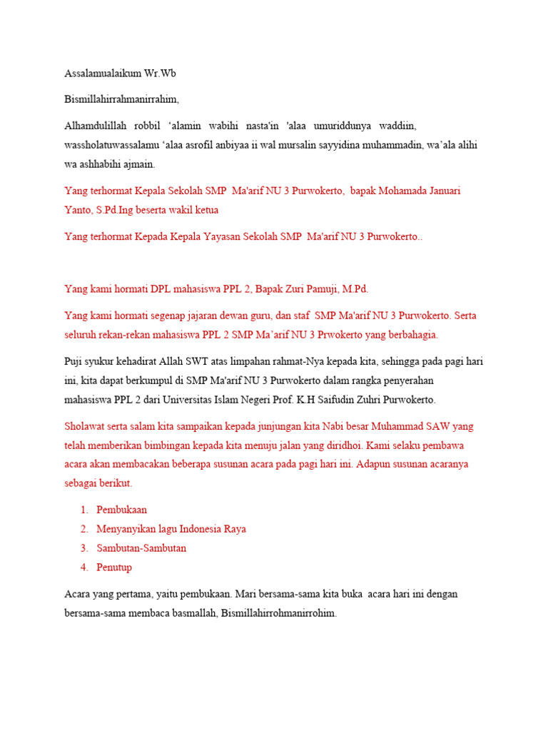 Teks MC Penyerahan Mahasiswa PPL | PDF | Agama & Spiritualitas