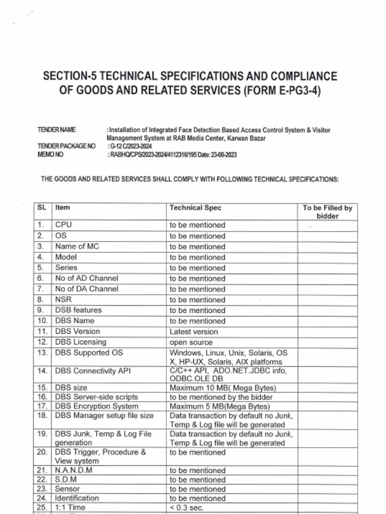 Technical Specification | PDF