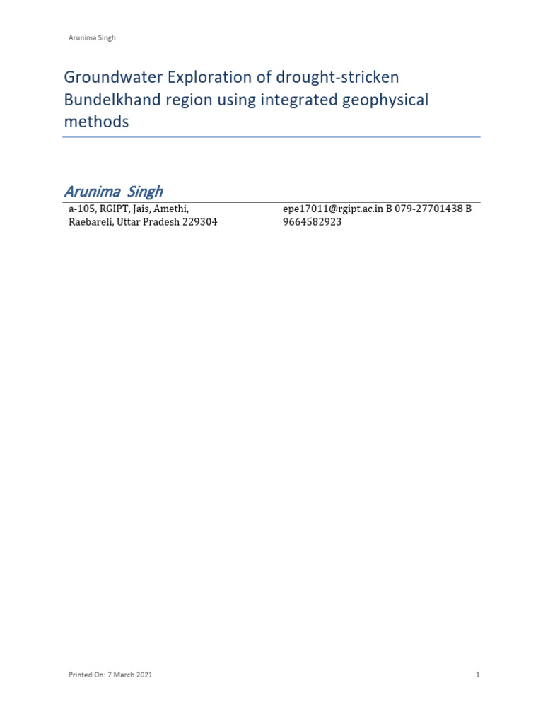 Groundwater Exploration of drought-stricken Bundelkhand region using integrated geophysical ...