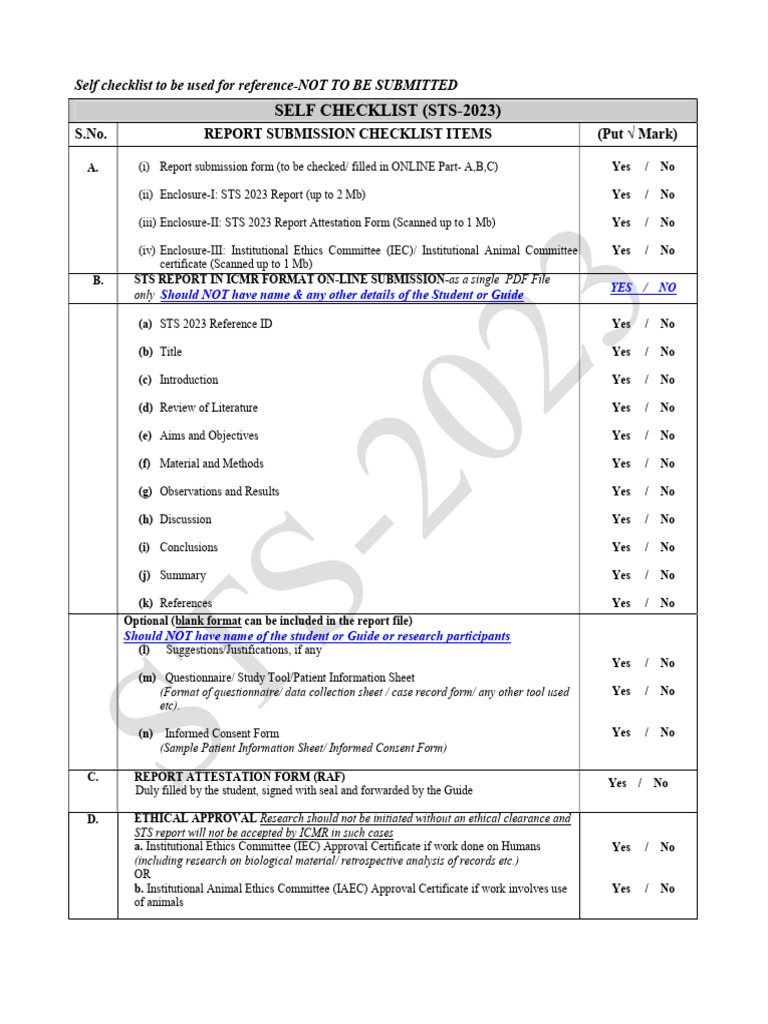 Self Checklist | Download Free PDF | Science