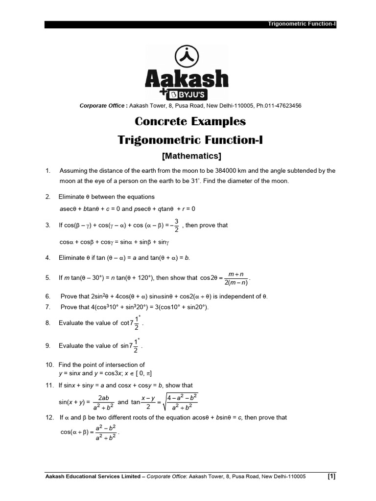Trigonometric Function Exercises and Proofs | PDF | Trigonometric ...