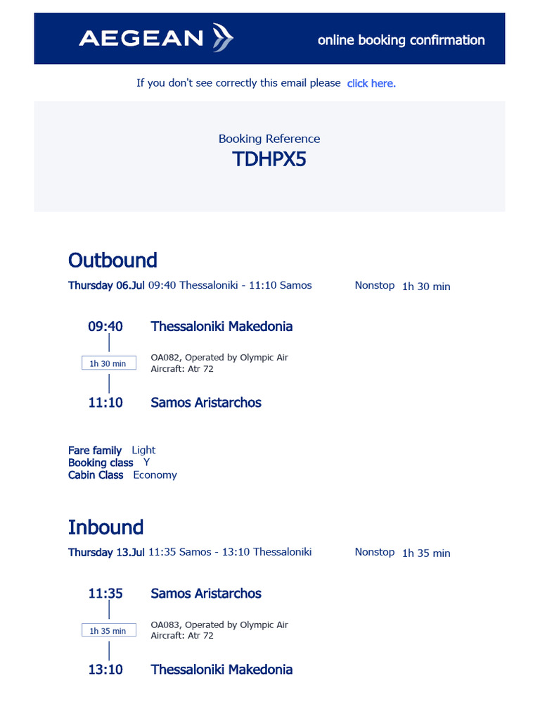 Aegean Flight Confirmation | PDF | Baggage | Transport