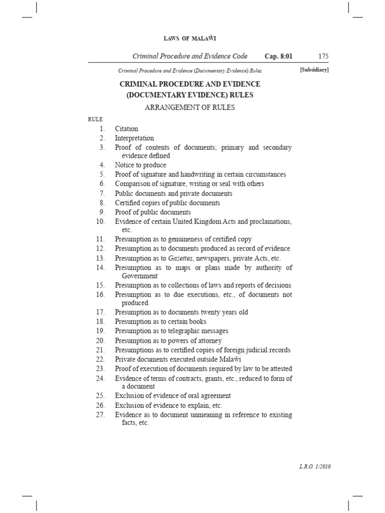 Criminal Procedure and Evidence Documentary Evidence Rules | Download ...