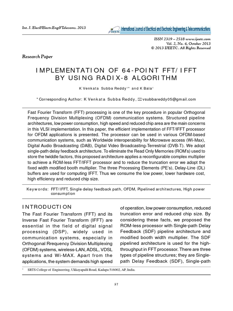 Implementation Of 64 Point Fft Pdf Fast Fourier Transform Orthogonal Frequency Division 