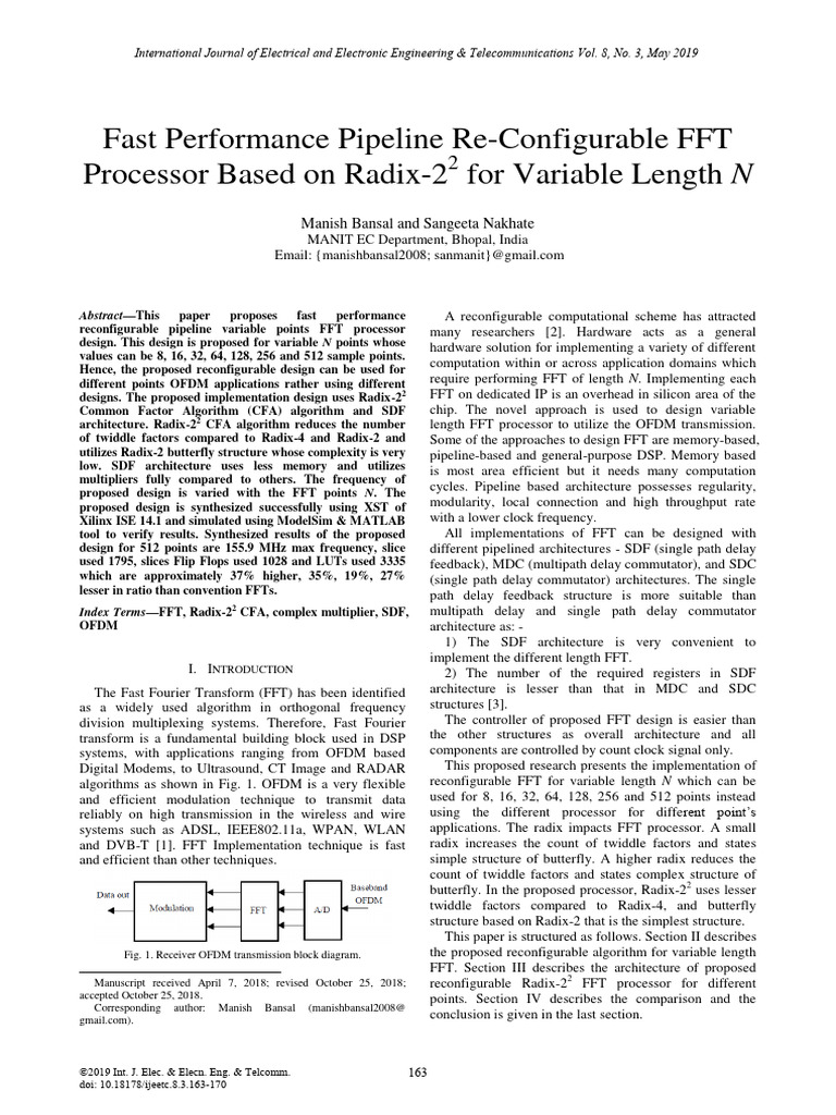 Fast Performance Pipeline Re-Configurable FFT | PDF | Fast Fourier Transform | Orthogonal ...