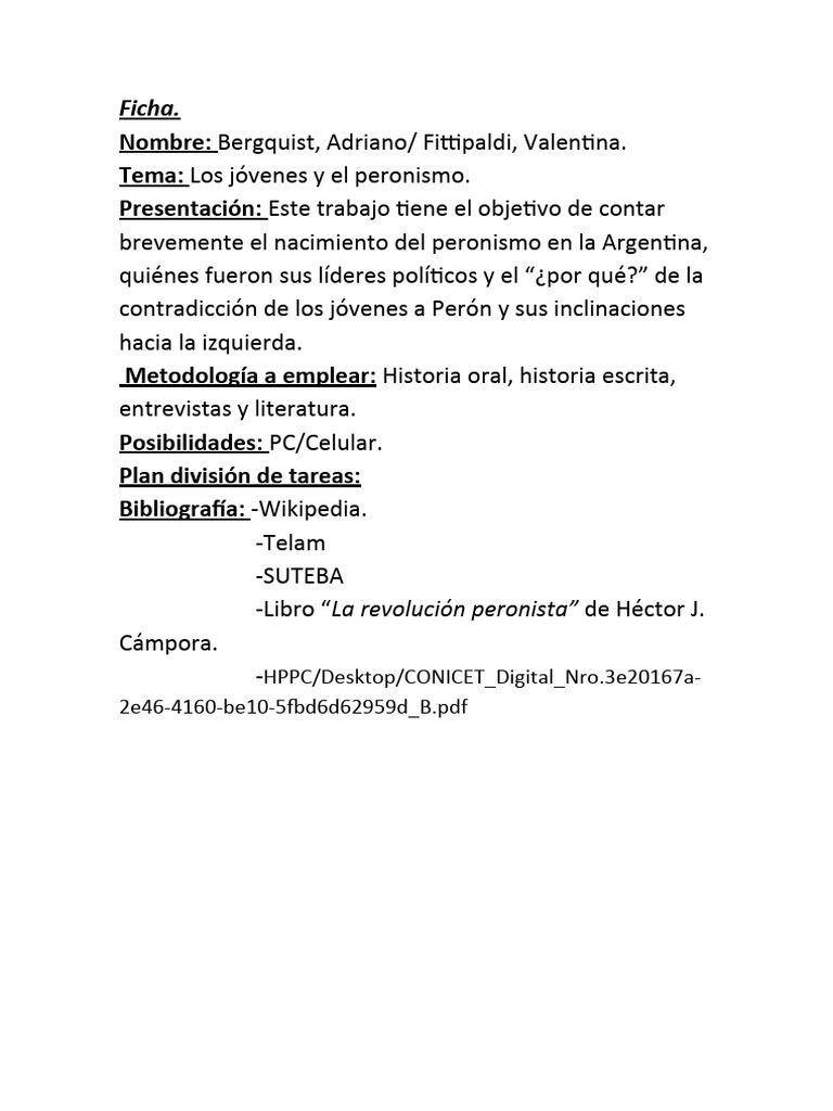 Jovenes y Peronismo - TP HISTORIA-3 | PDF | Argentina