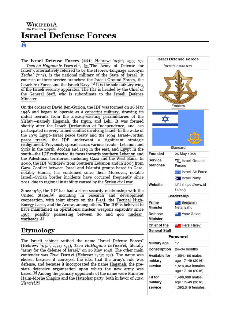 Israel Defense Forces - Wikipedia | PDF | Israel Defense Forces | Israel