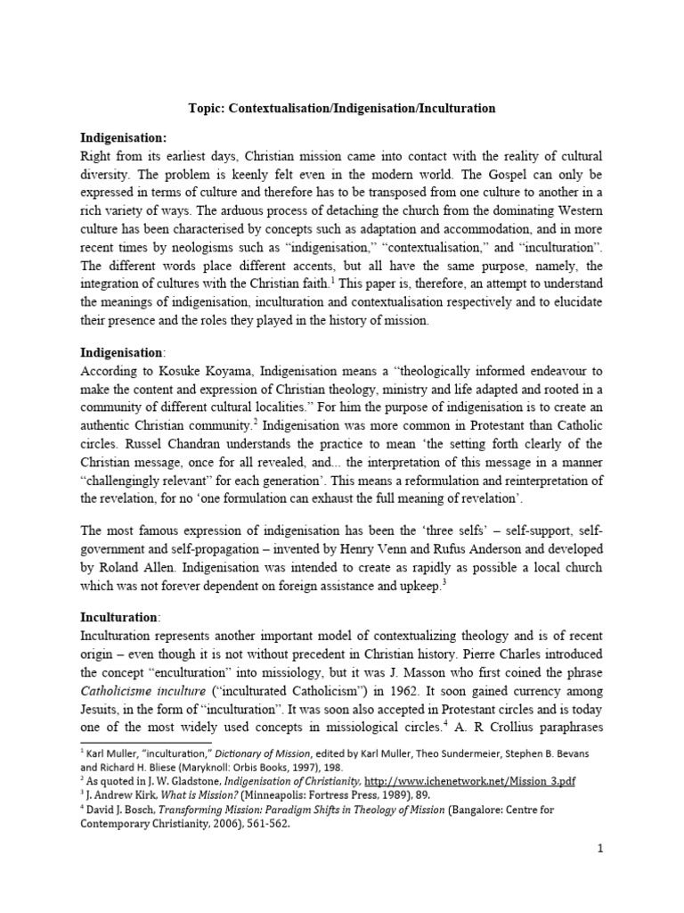 Contextualisation Indigenisation N Inculturation | PDF | Christian ...