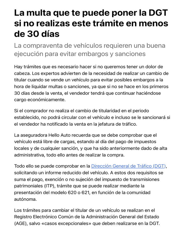 DGT - La Multa Que Te Puede Poner La DGT Si No Realizas Este Trámite en ...