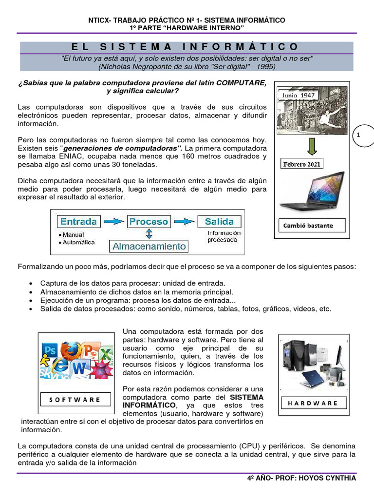 Nticx - TP N - 1 - Sistema Informatico - 1 - Parte - Hardware Interno - Prof Hoyos Cynthia | PDF ...