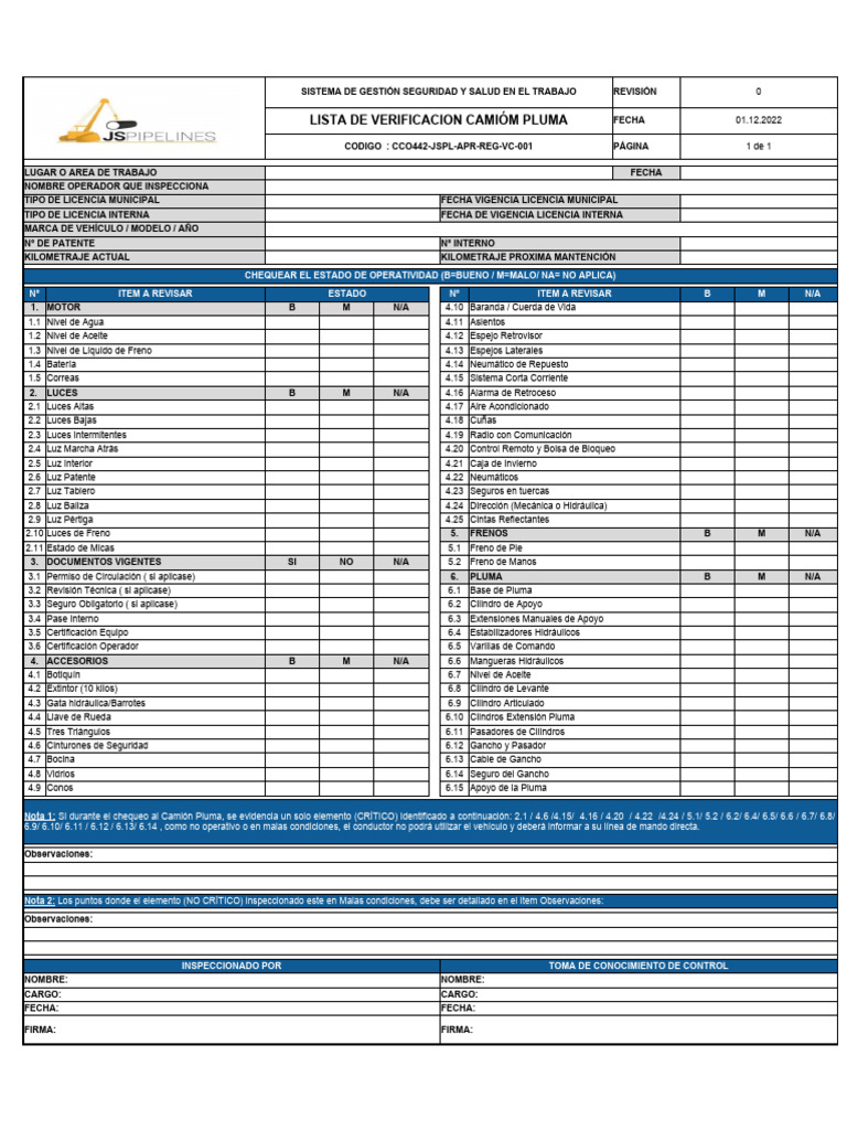 JSP-PR - LV-001-Camión Pluma | PDF | Transporte | Vehículos