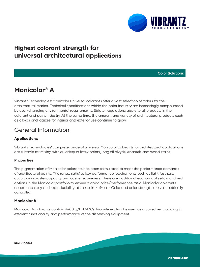 Monicolor A Technical Data Sheet | PDF | Paint