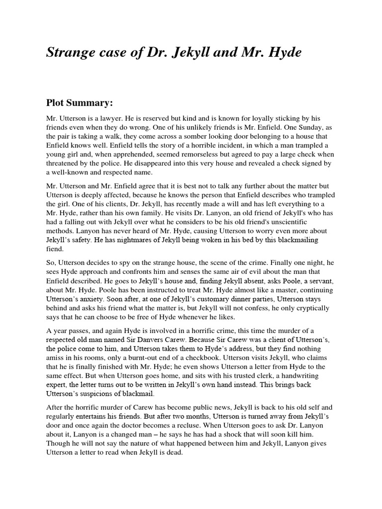 Strange Case Summary and Themes | PDF | Dr. Jekyll And Mr. Hyde ...