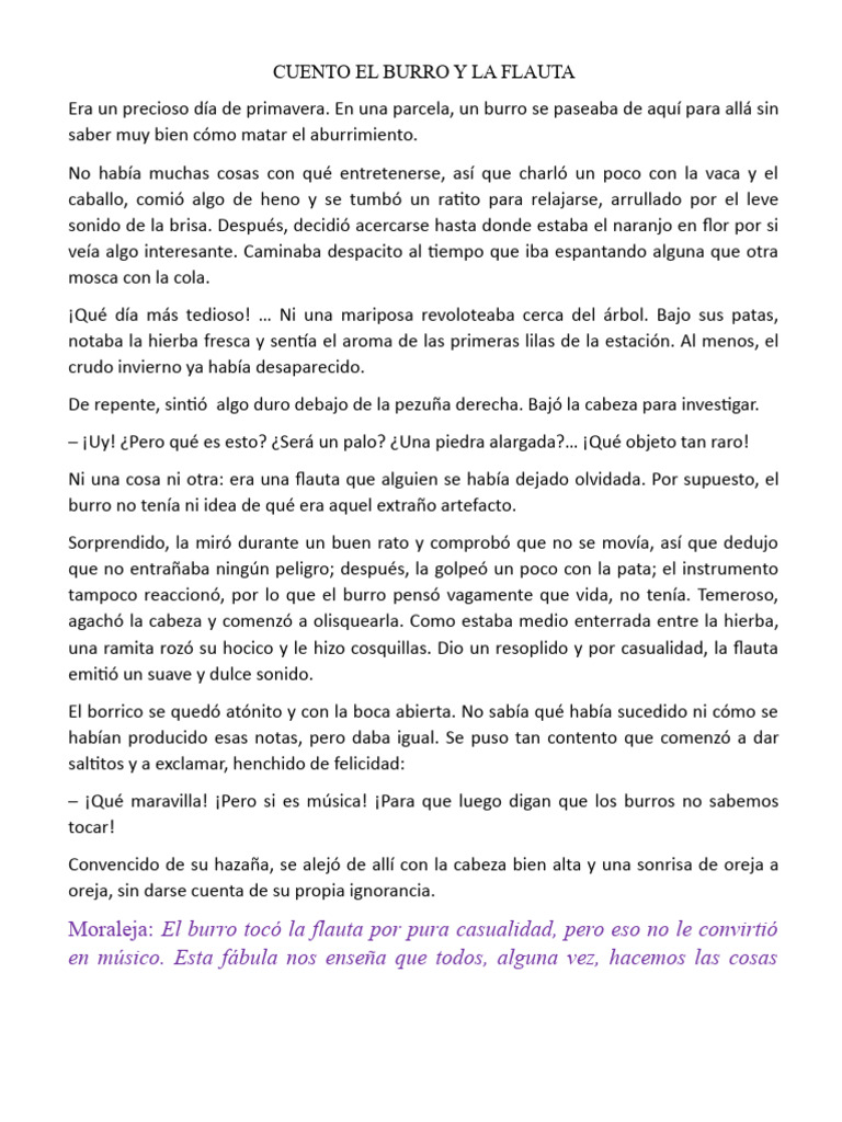 Cuento El Burro y La Flauta | PDF