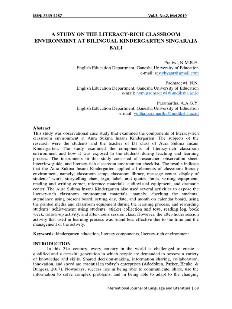 Literacy rich classroom environment | PDF | Literacy | Classroom