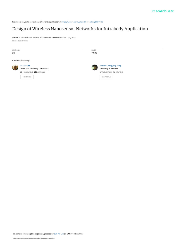 Design of Wireless Nanosensor Networks For Intrabo | PDF | Computer Network | Signal To Noise Ratio