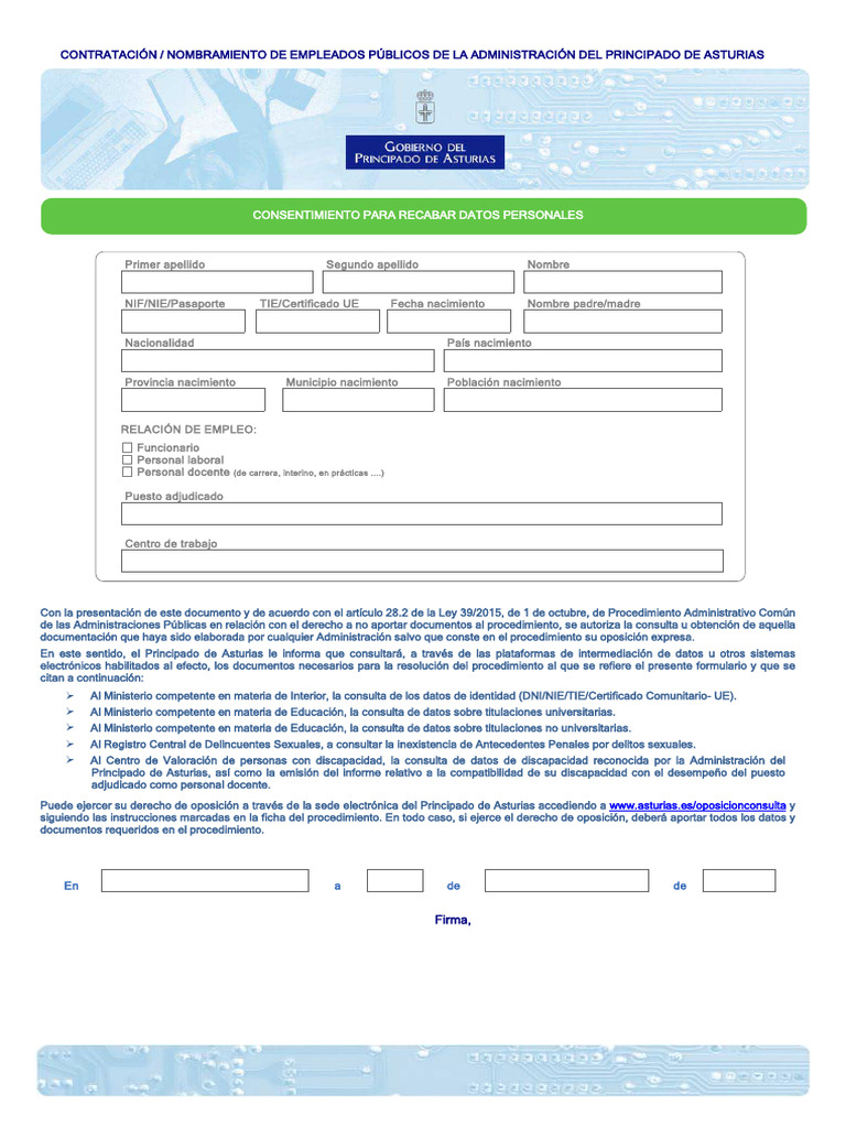 FORMULARIO Consentimiento para Recabar Datos Personales | PDF ...