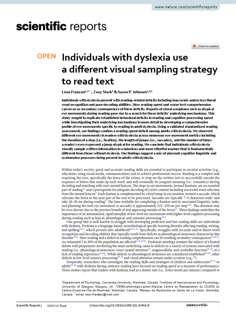 Franzen Et Al. (2021) Individuals With Dyslexia Use A Different Visual ... Franzen Et Al. (2021) Individuals With Dyslexia Use A Different Visual ...