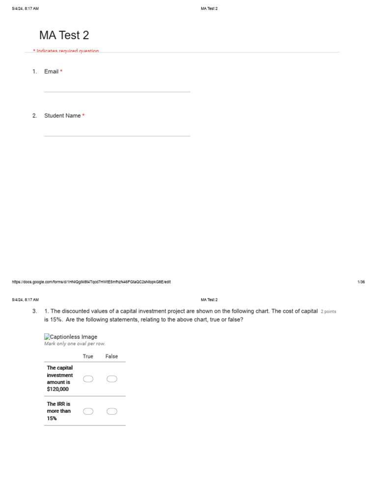 MA test 2 - Google Forms | Download Free PDF | Internal Rate Of Return ...