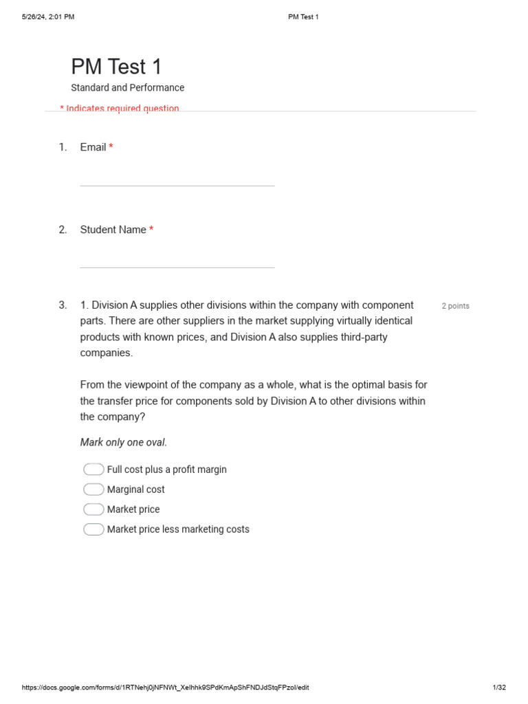 PM Test 1 - Google Forms | Download Free PDF | Return On Investment ...