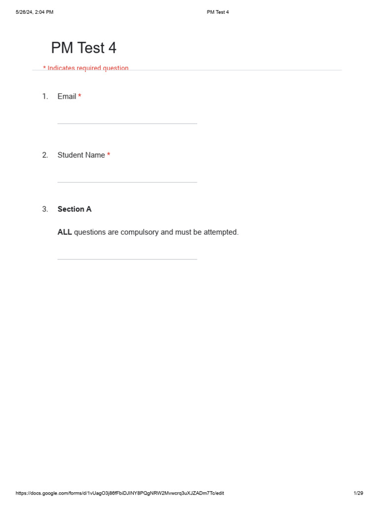 PM Test 4 - Google Forms | PDF | Cost | Profit (Economics)