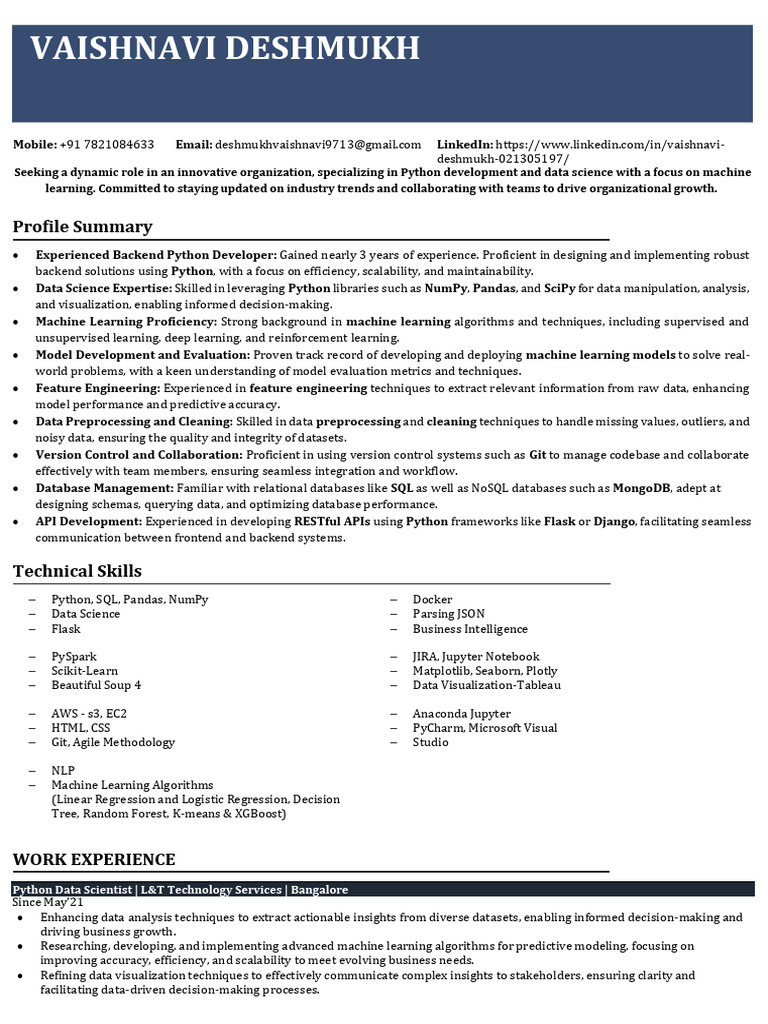 CV_Deshmukh_vaishnavi | Download Free PDF | Data Science | Machine Learning