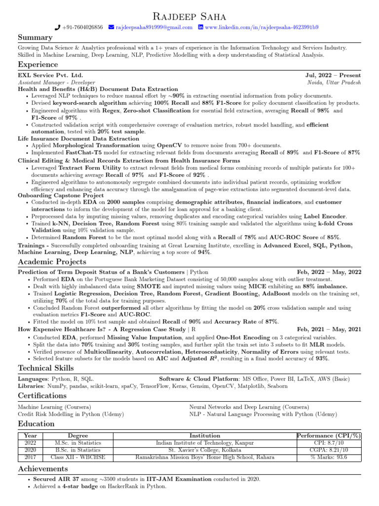 Resume Rajdeep Saha | PDF | Machine Learning | Artificial Intelligence Resume Rajdeep Saha | PDF | Machine Learning | Artificial Intelligence