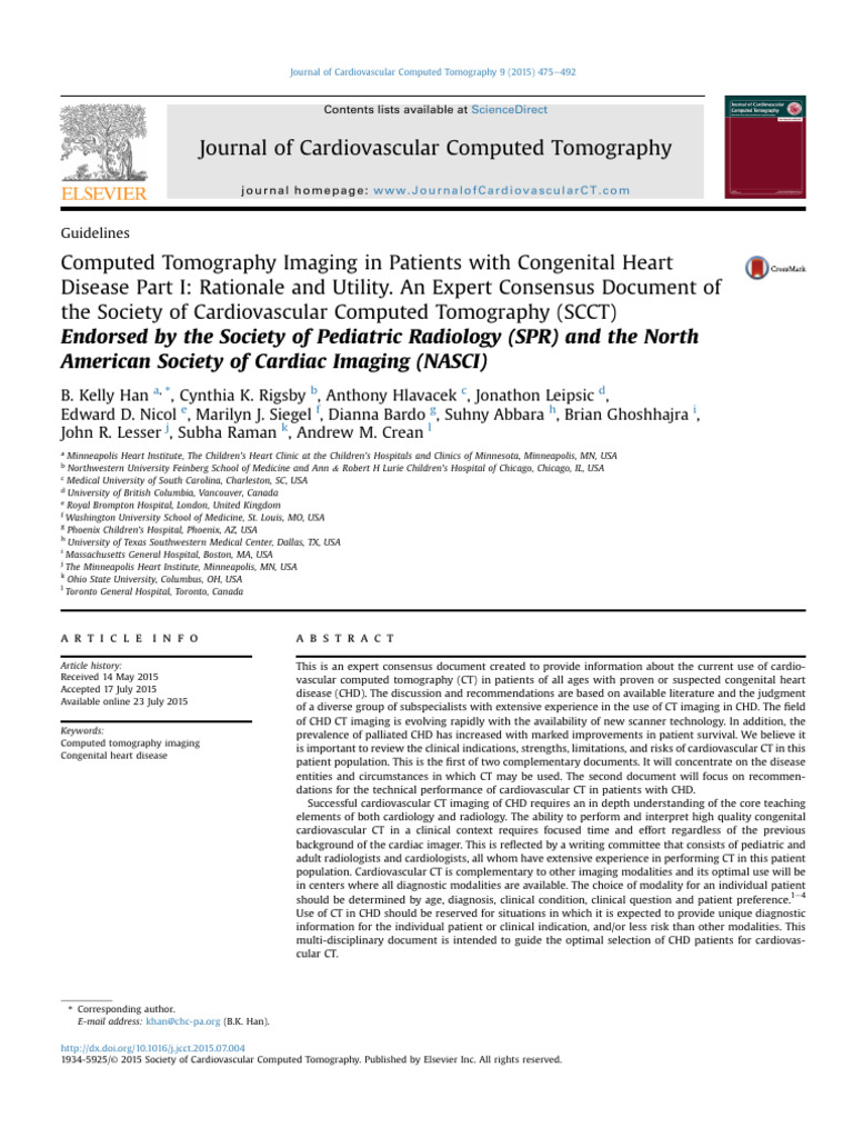 Scct Guidelines For Ct In Congenital Heart Disease Part 1 2015 Pdf Cardiology Ct Scan