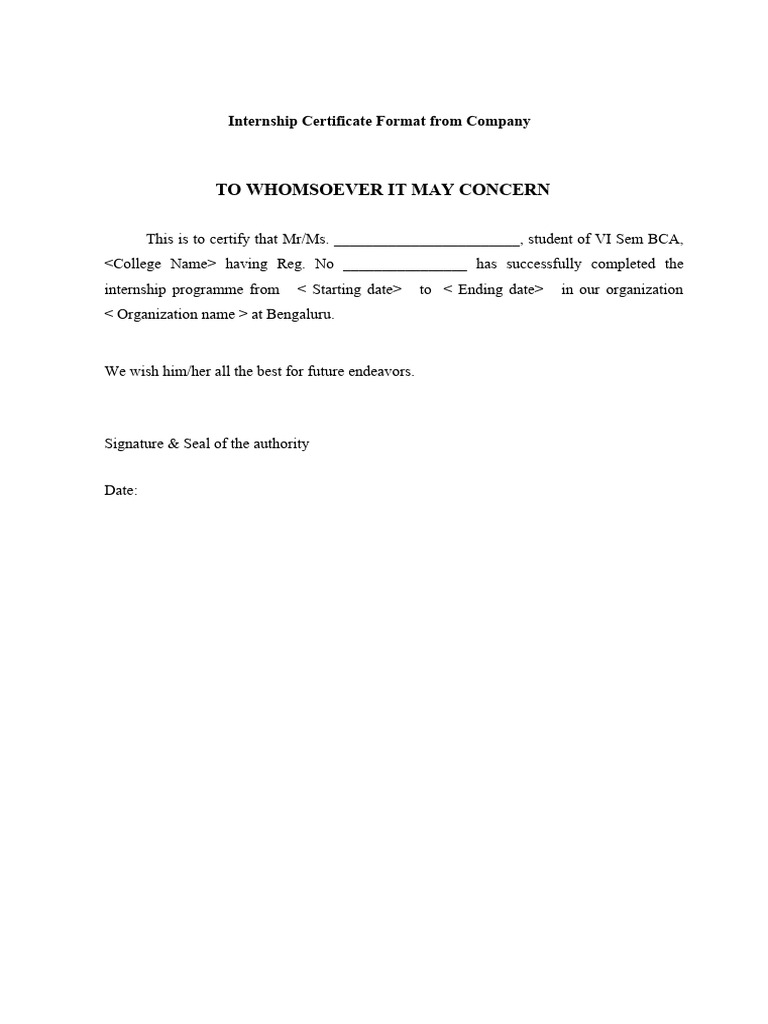 Internship Certificate Format | PDF