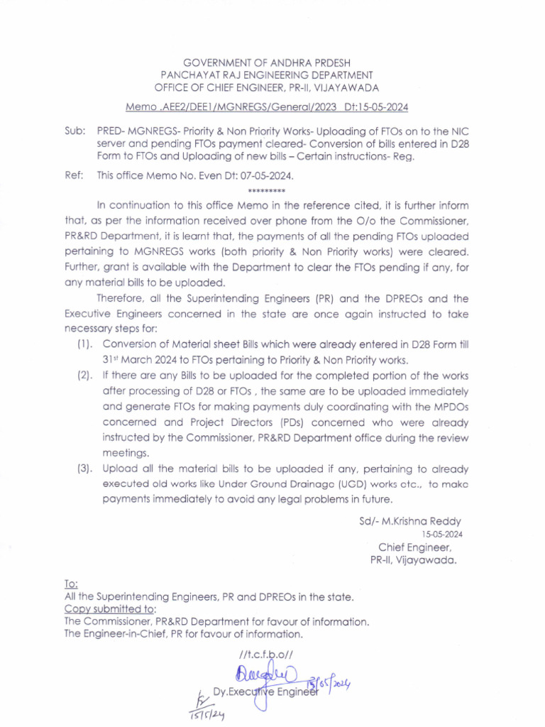 Memo to SEs and DPREOs to convert bills in D28 form to FTOs and upload ...