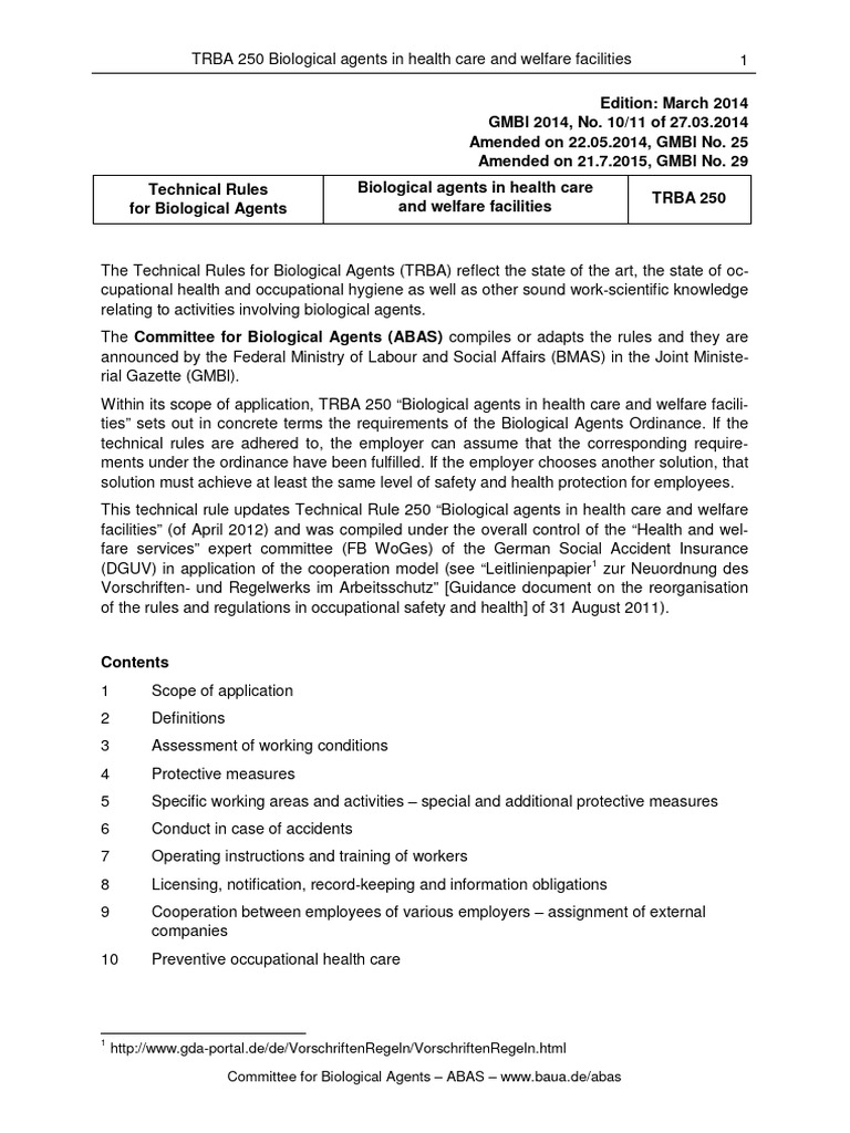 Trba 250 | PDF | Infection | Occupational Safety And Health