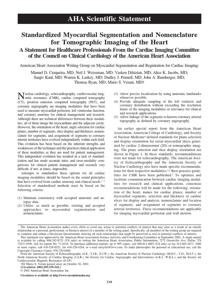 Standardized Myocardial Segmentation, Circulation 2002 | PDF | Coronary ...